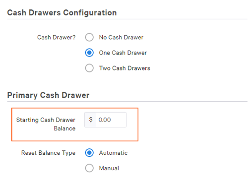 Adjust Starting Cash Drawer Balance