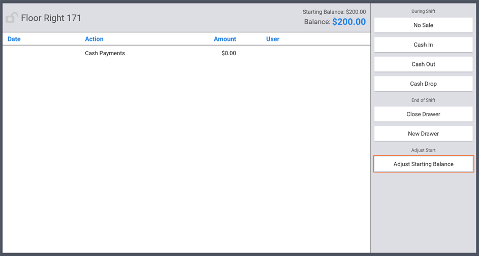 Adjust Starting Cash Drawer Balance