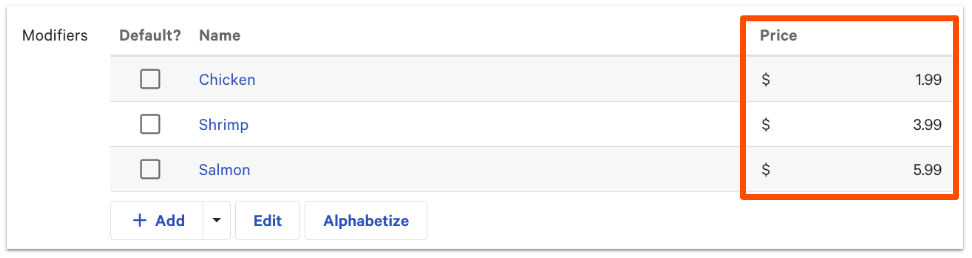 Configure Modifier Pricing Strategy