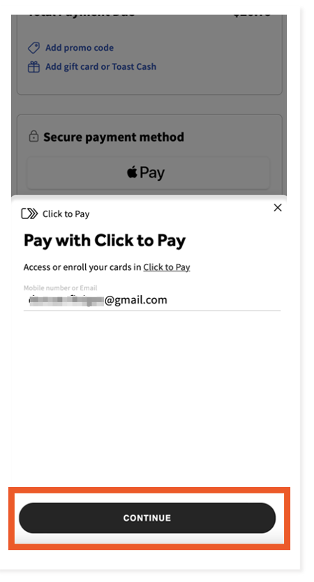 Use Click to Pay with Toast Mobile Order & Pay™