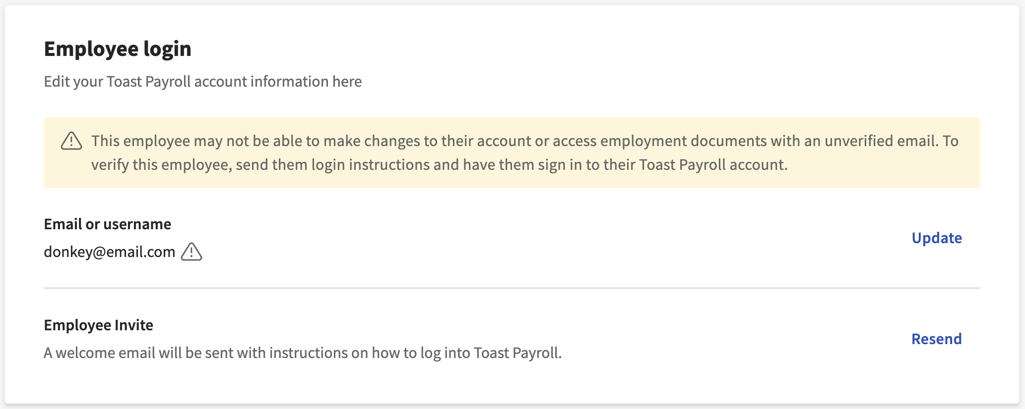 Toast Payroll: Change Employee Email Address and Password