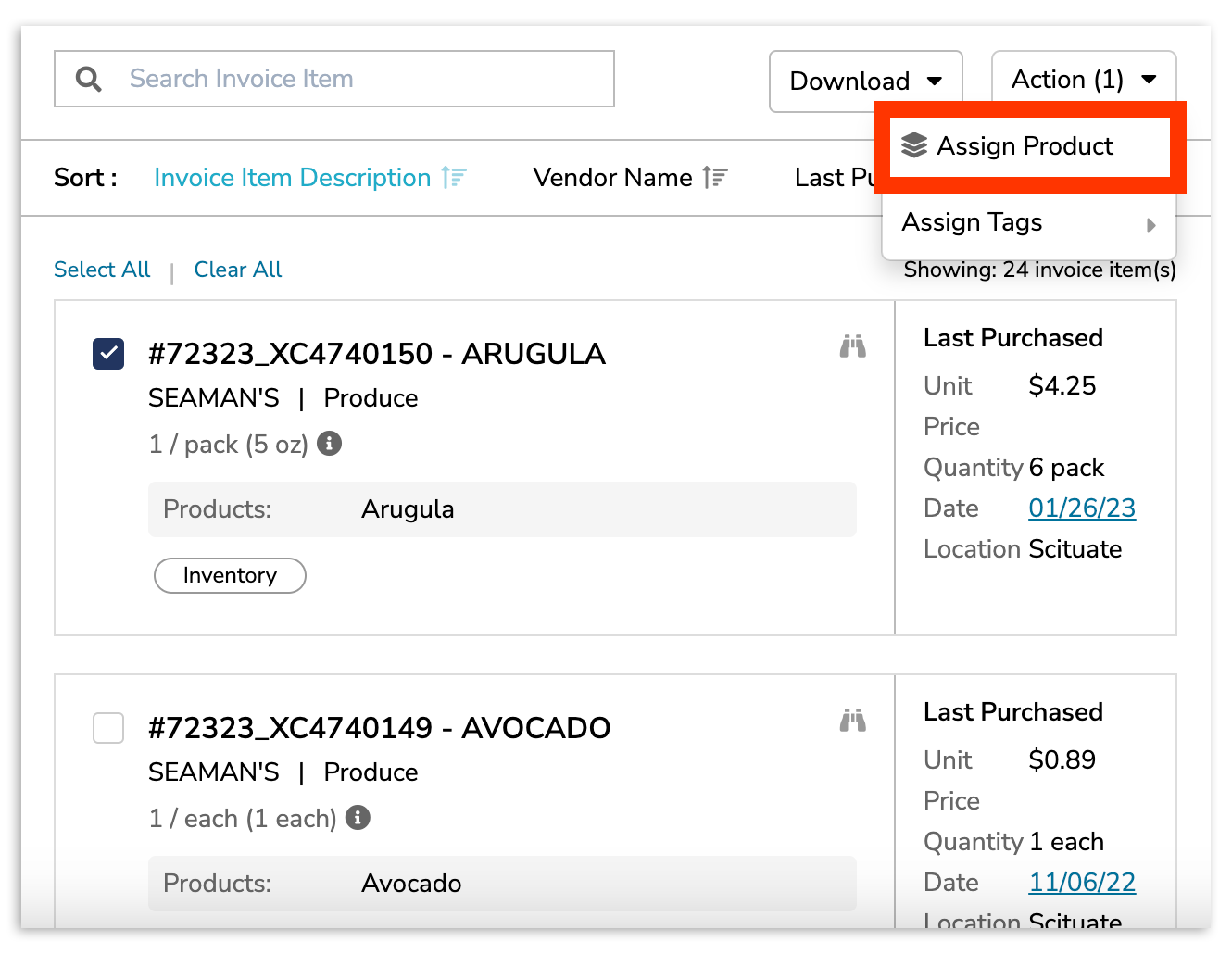 xtraCHEF: Assign Invoice Items to Products