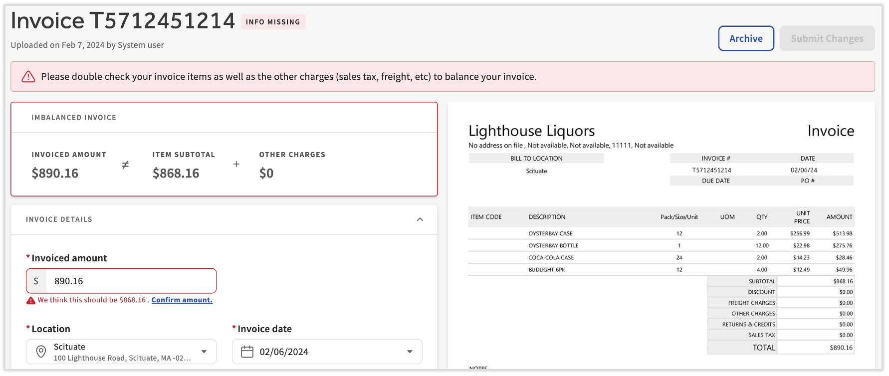xtraCHEF: Action Needed Invoices