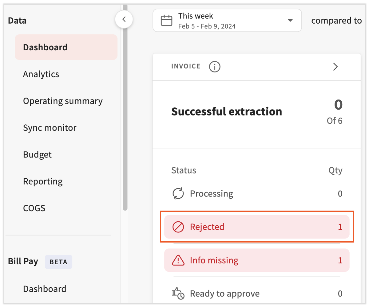 xtraCHEF: Rejected and Action Needed Invoices