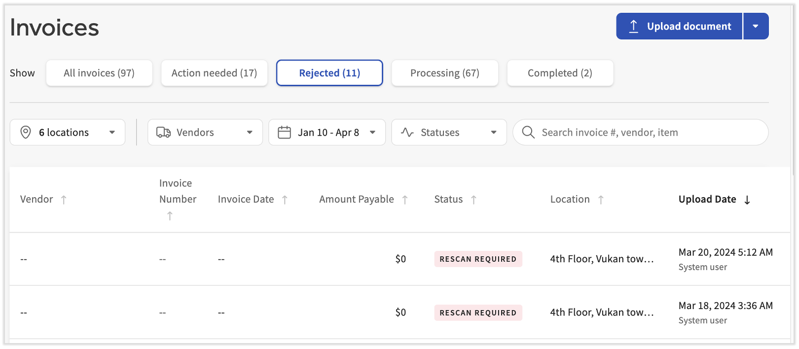 xtraCHEF: Invoice Rejections
