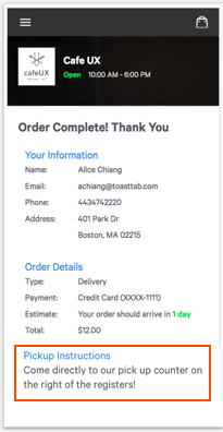 Configure Delivery and Pick Up Instructions