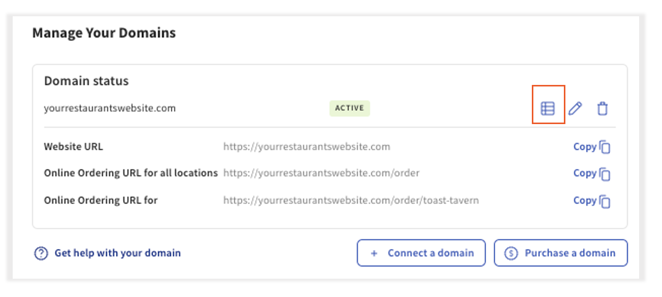 Domains for Toast Websites and Online Ordering Pro