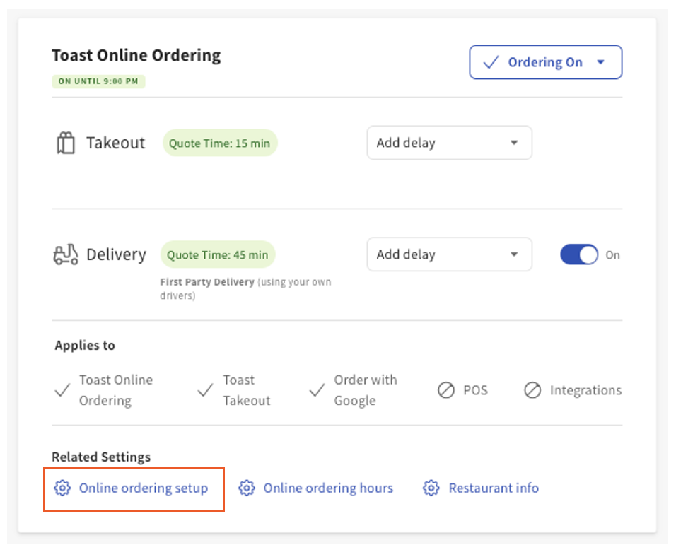 Get Started With Toast Delivery Services