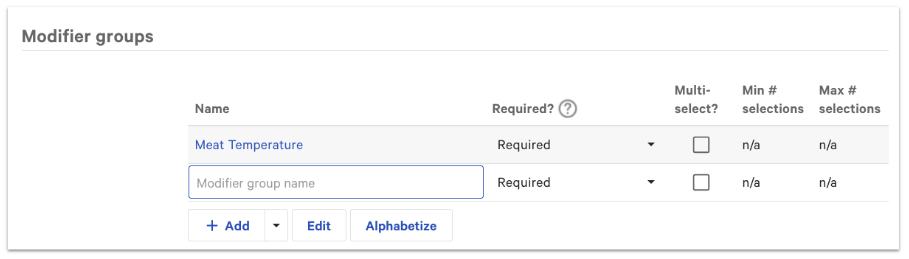 Create and Manage Modifier Groups and Modifier Options