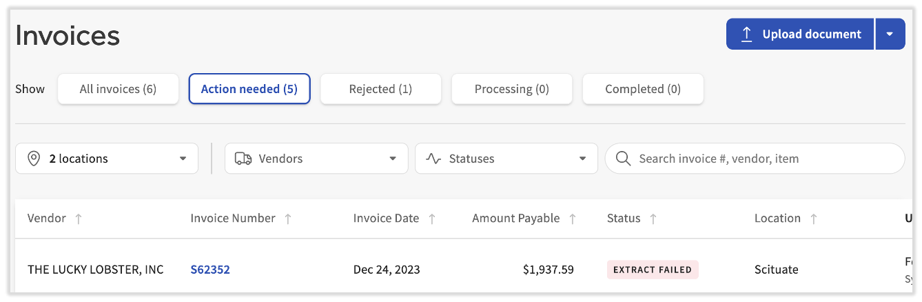 xtraCHEF: Invoices and Invoice Status