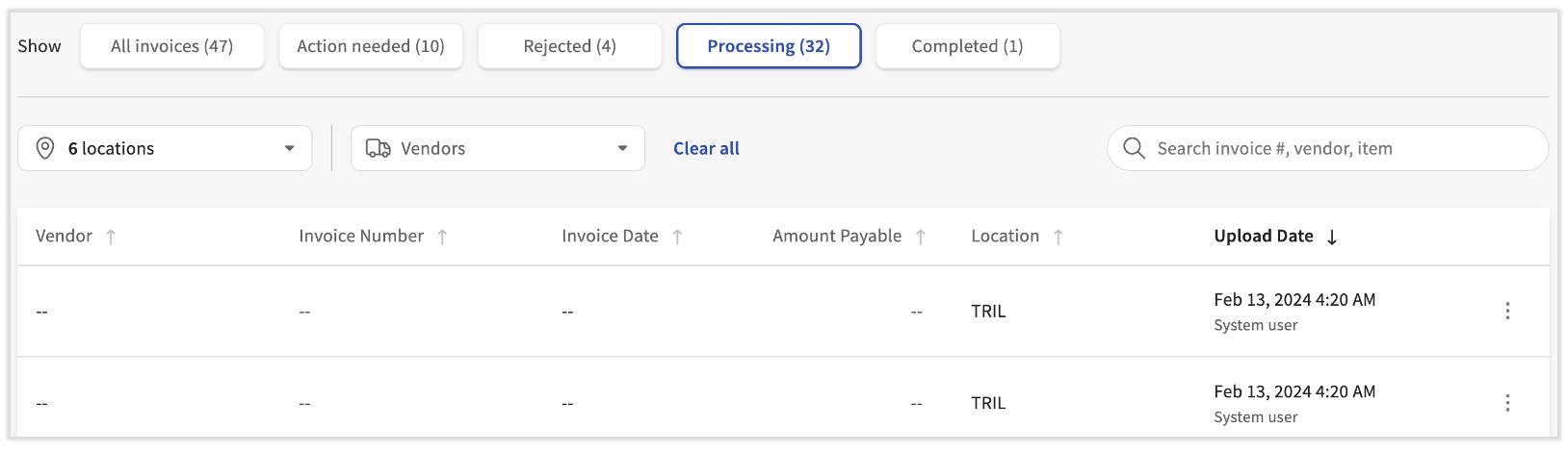 xtraCHEF: Invoices and Invoice Status