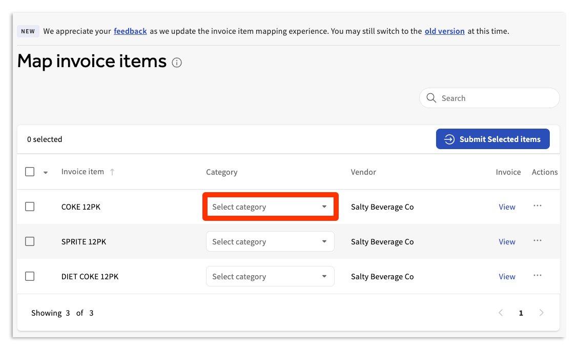 xtraCHEF: Map Invoice Items