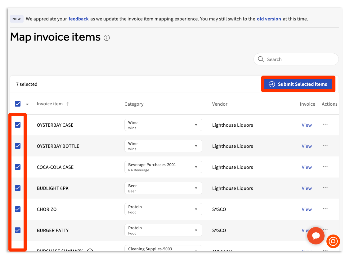 xtraCHEF: Map Invoice Items