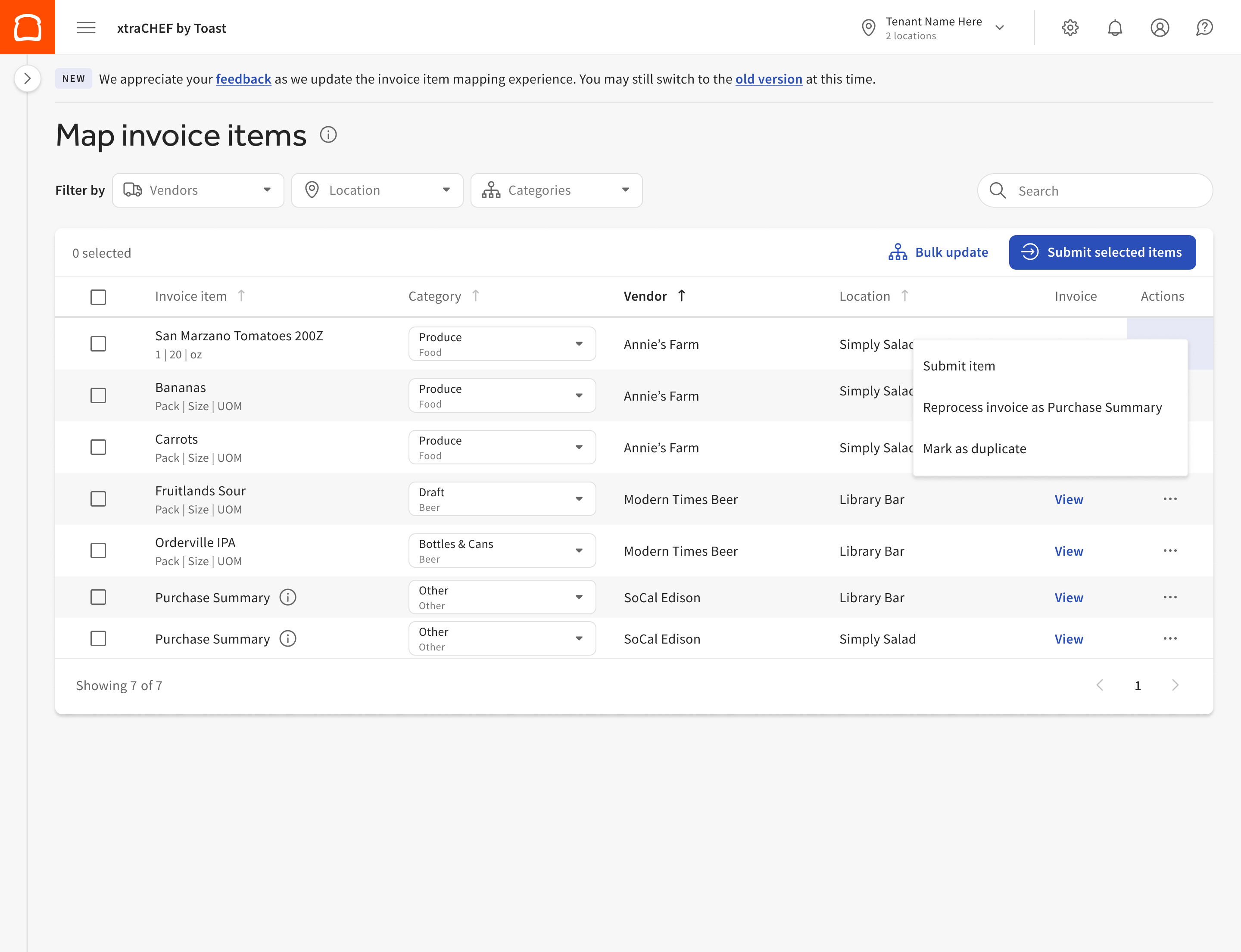 xtraCHEF: Map Invoice Items