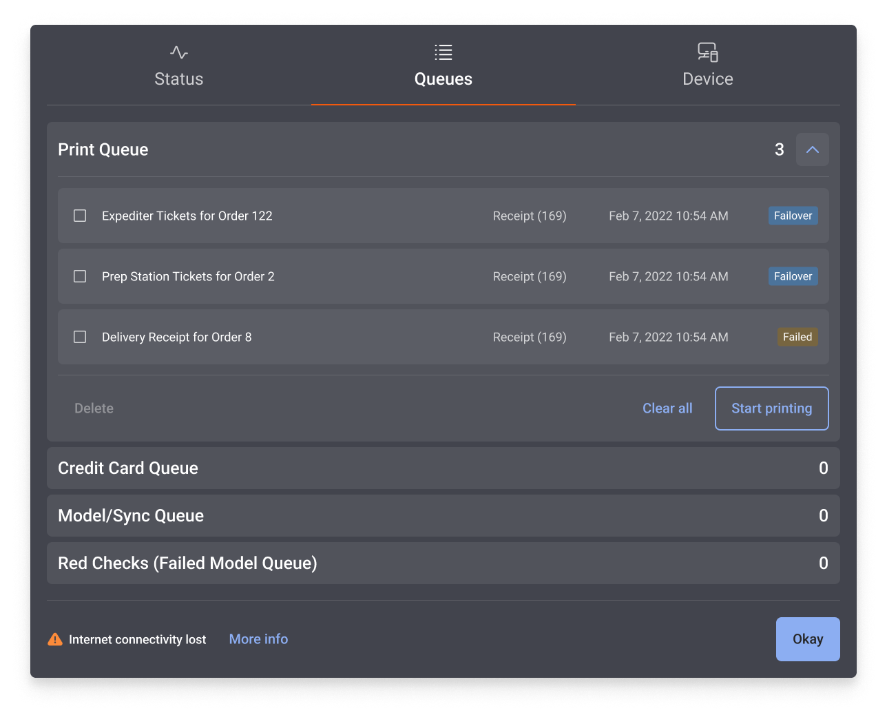 Device Status on POS