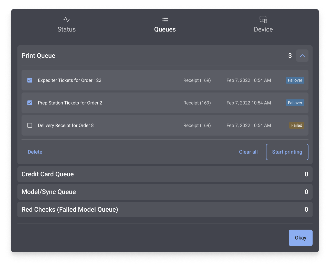 Device Status on POS