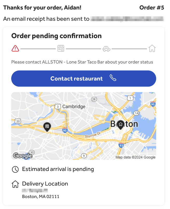 Toast Delivery Services® Order Status Tracking