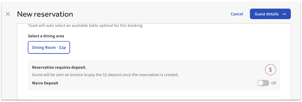 Use Toast Tables Deposits