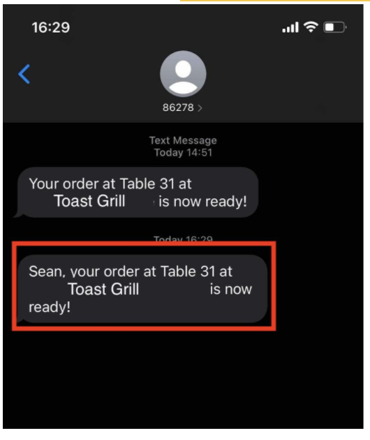 Toast Mobile Order & Pay® Text Fulfillment