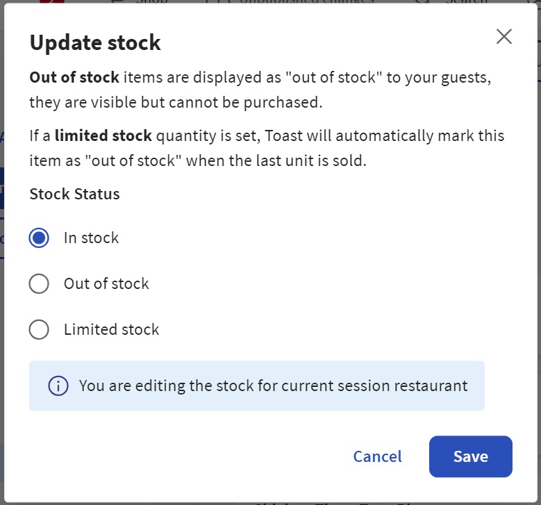Set Stock Status and Update Inventory Count in the Menu Builder