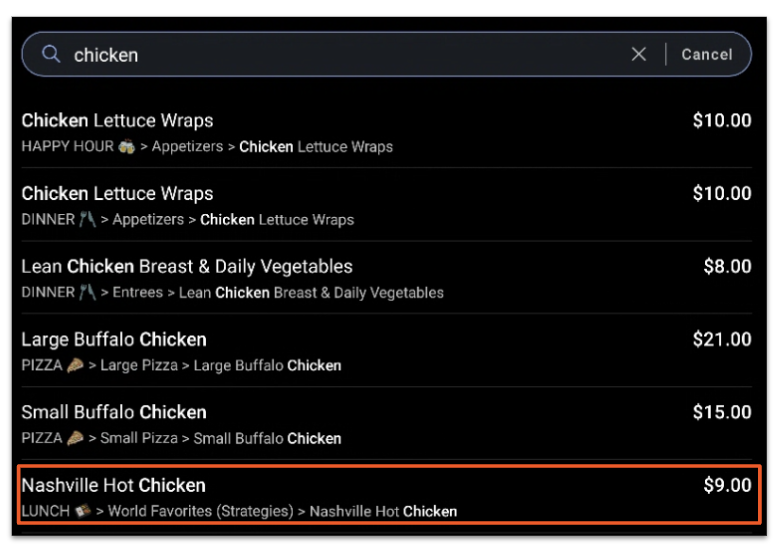 Use Menu Item Search on POS