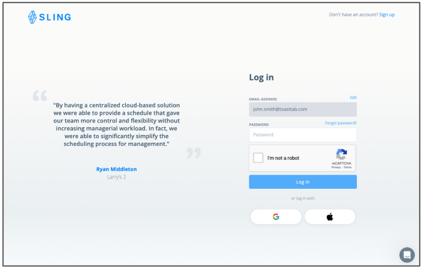 Sling by Toast: Log In