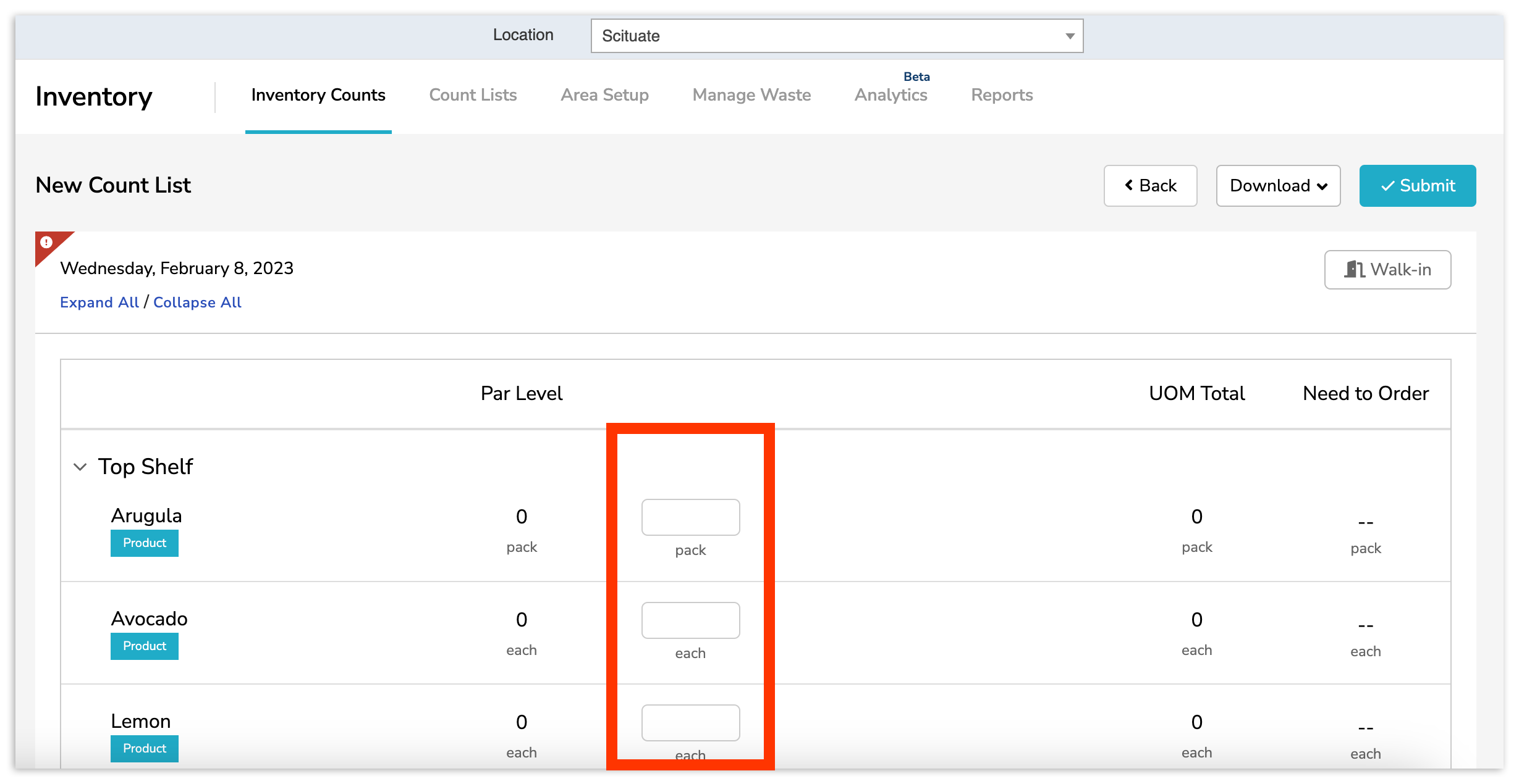 xtraCHEF: Inventory Counts