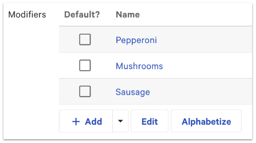 Configure Size Pricing for Modifier Groups and Modifiers