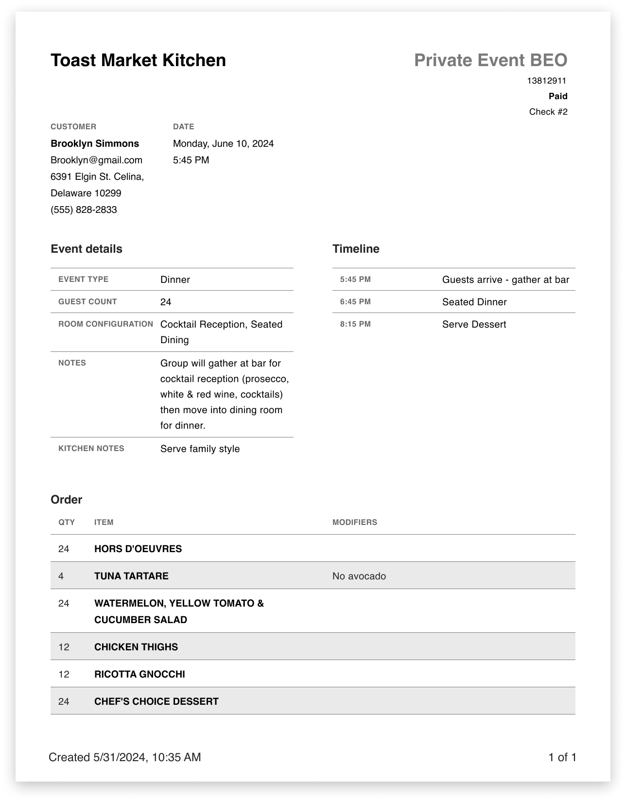 Catering and Events Reporting