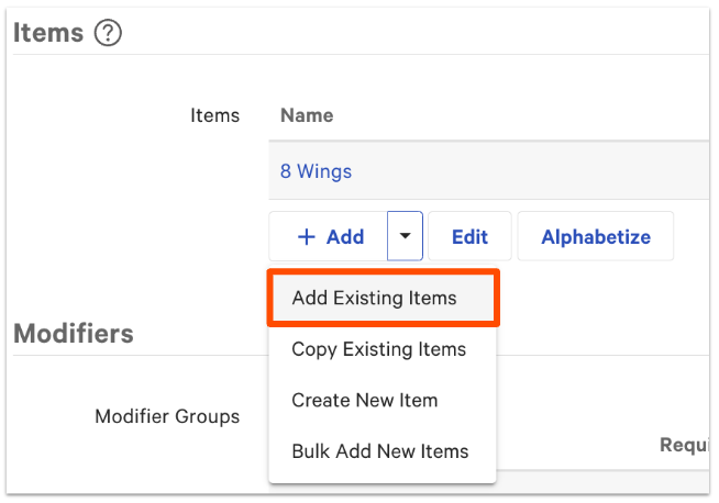 Bulk Add Items, Modifier Groups, and Modifiers
