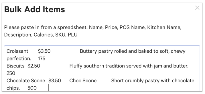 Bulk Add Items, Modifier Groups, and Modifiers