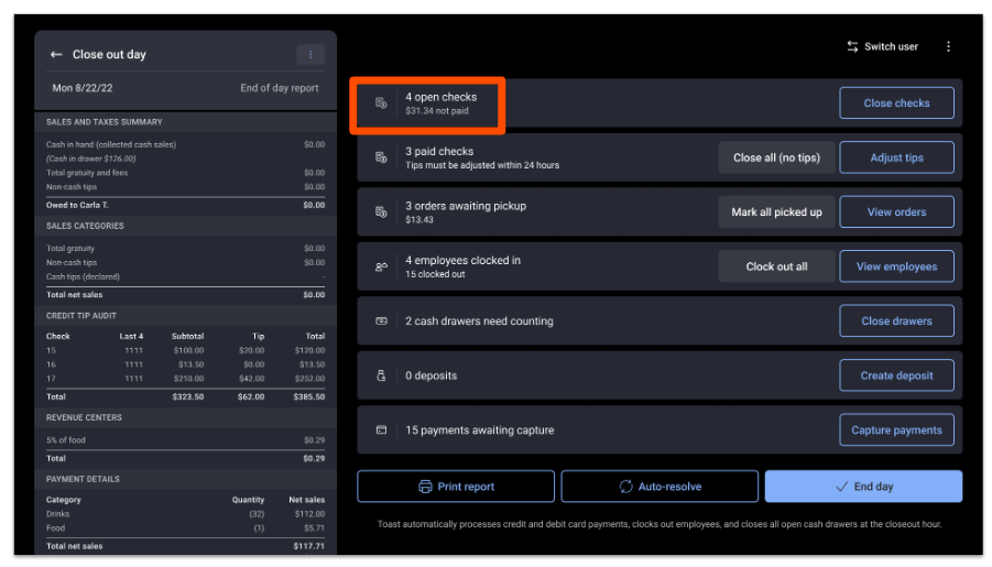 Close Out Day, Z Report, and Auto-Capture Overview
