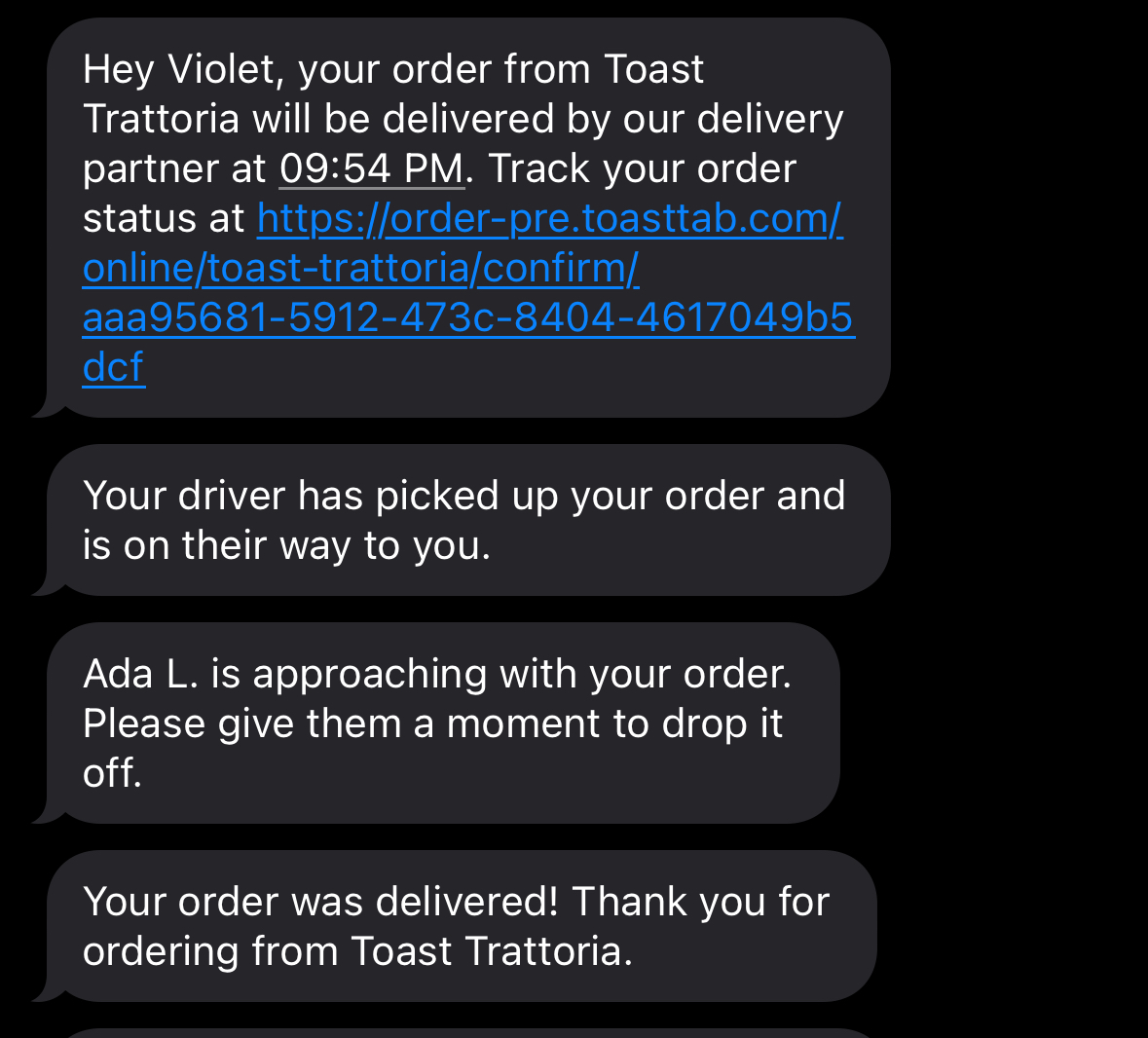 Toast Delivery Services® Order Status Tracking