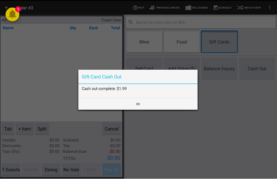 Cash Out the Remaining Balance of a Gift Card