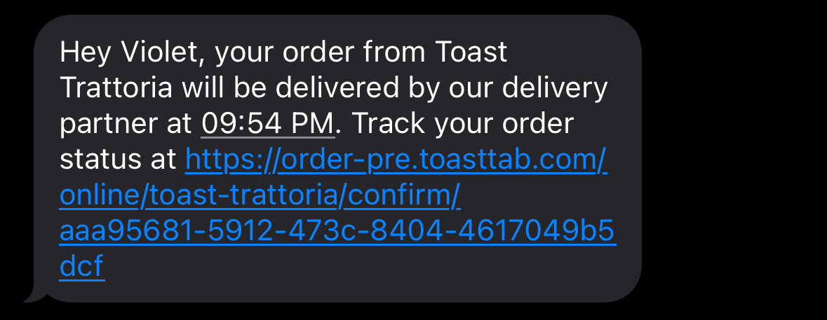 Toast Delivery Services® Order Status Tracking