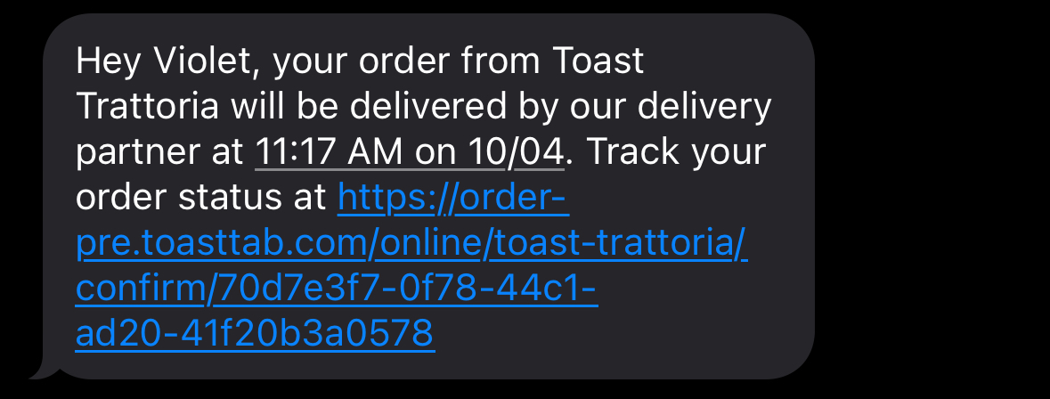 Toast Delivery Services® Order Status Tracking