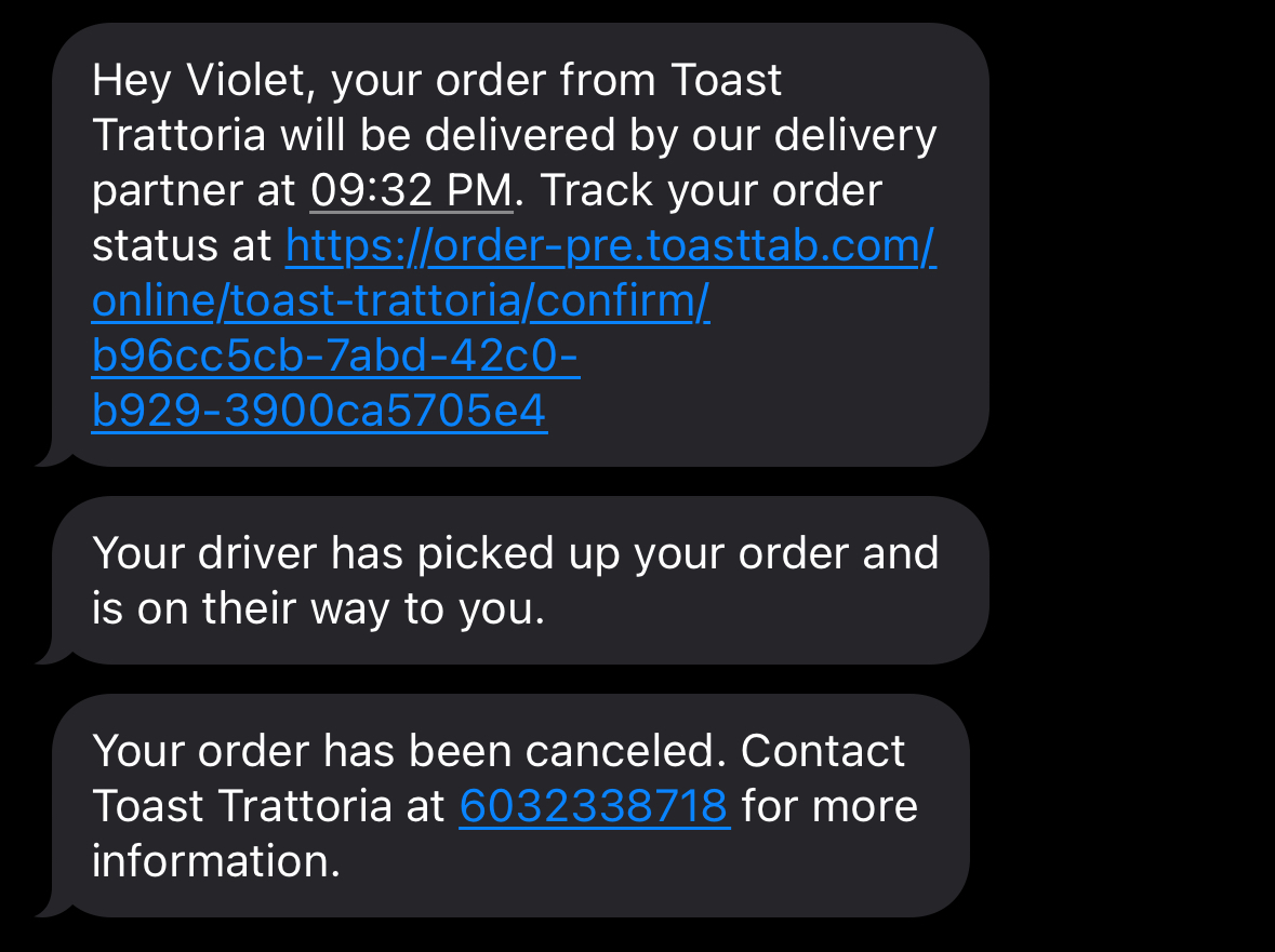 Toast Delivery Services® Order Status Tracking