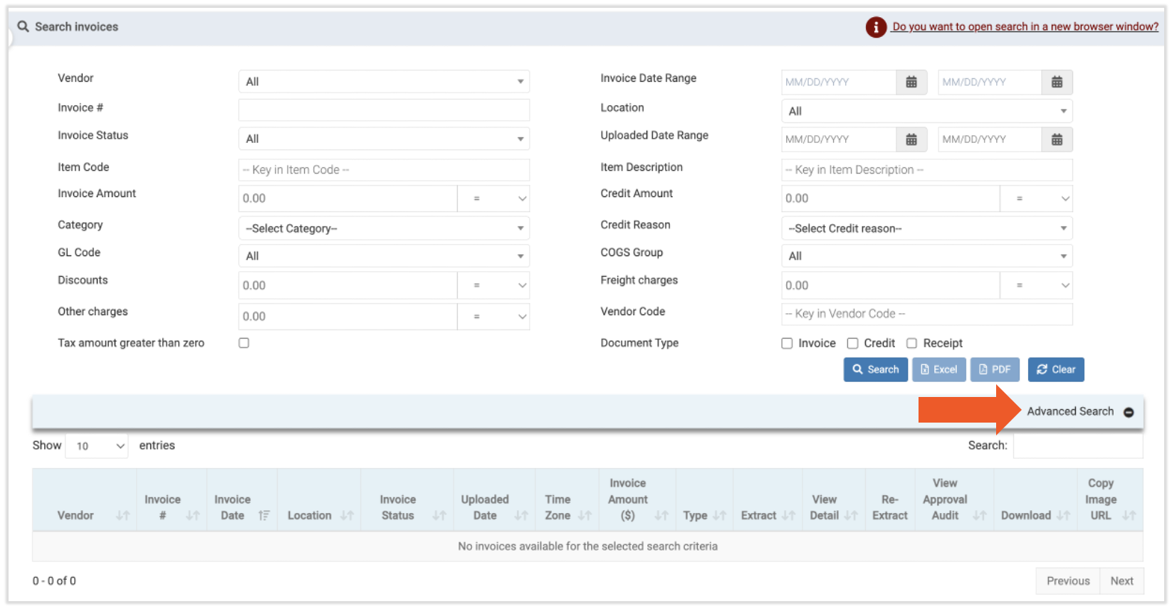 xtraCHEF: Invoice Search