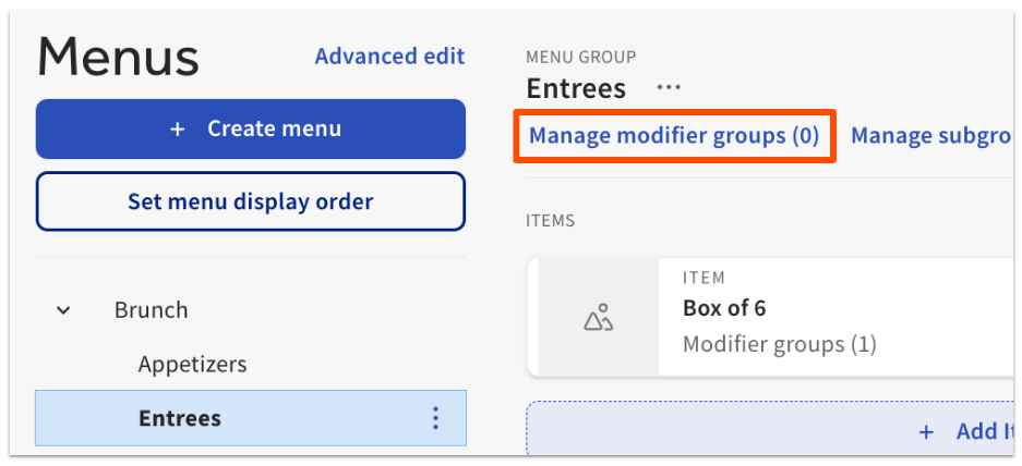 Add Modifier Groups and Modifiers in the Menu Builder