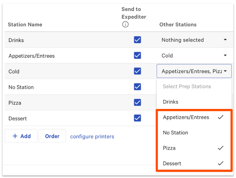 Include Items From Multiple Prep Stations on a Kitchen Ticket