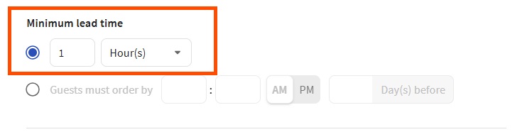 Catering Online Ordering Minimum Lead Time