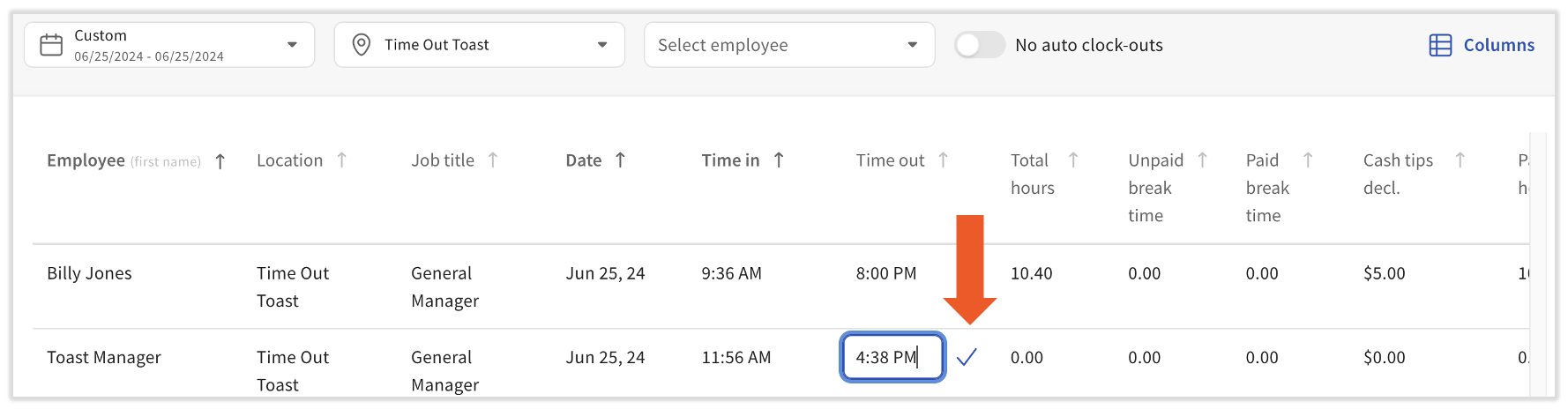 Edit Employee Time Clock Entries