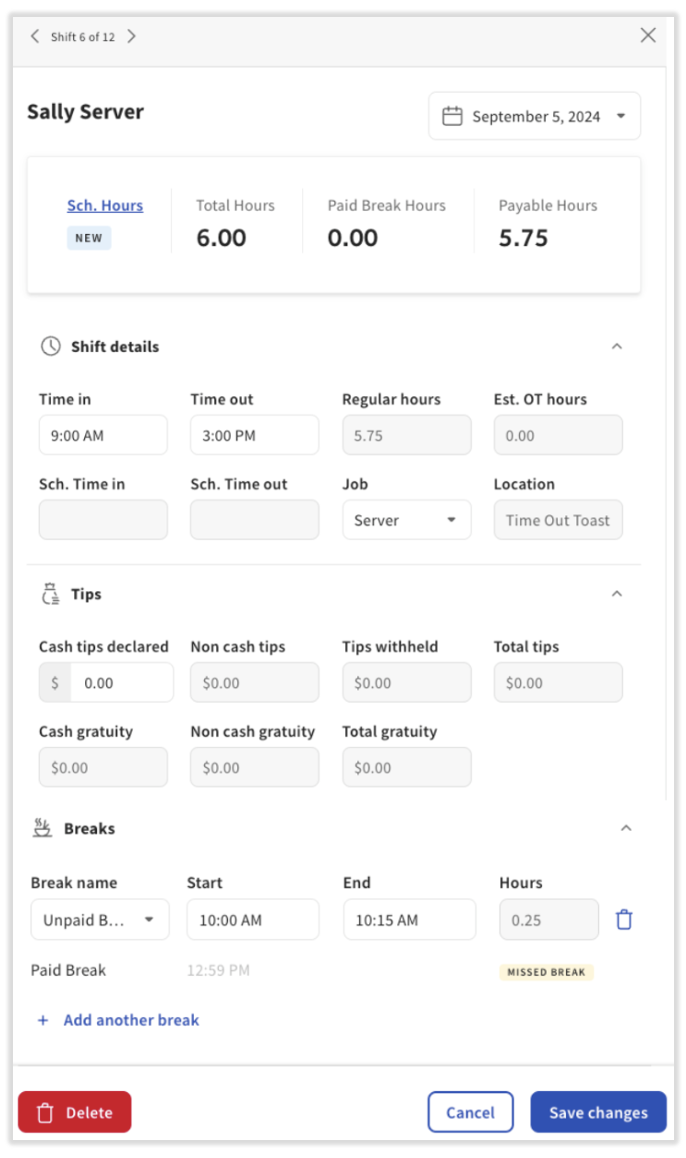 Edit Employee Time Clock Entries