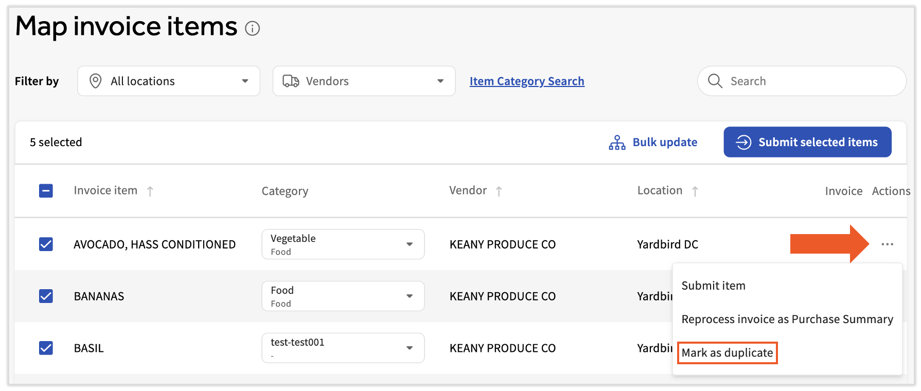 xtraCHEF: Map Invoice Items