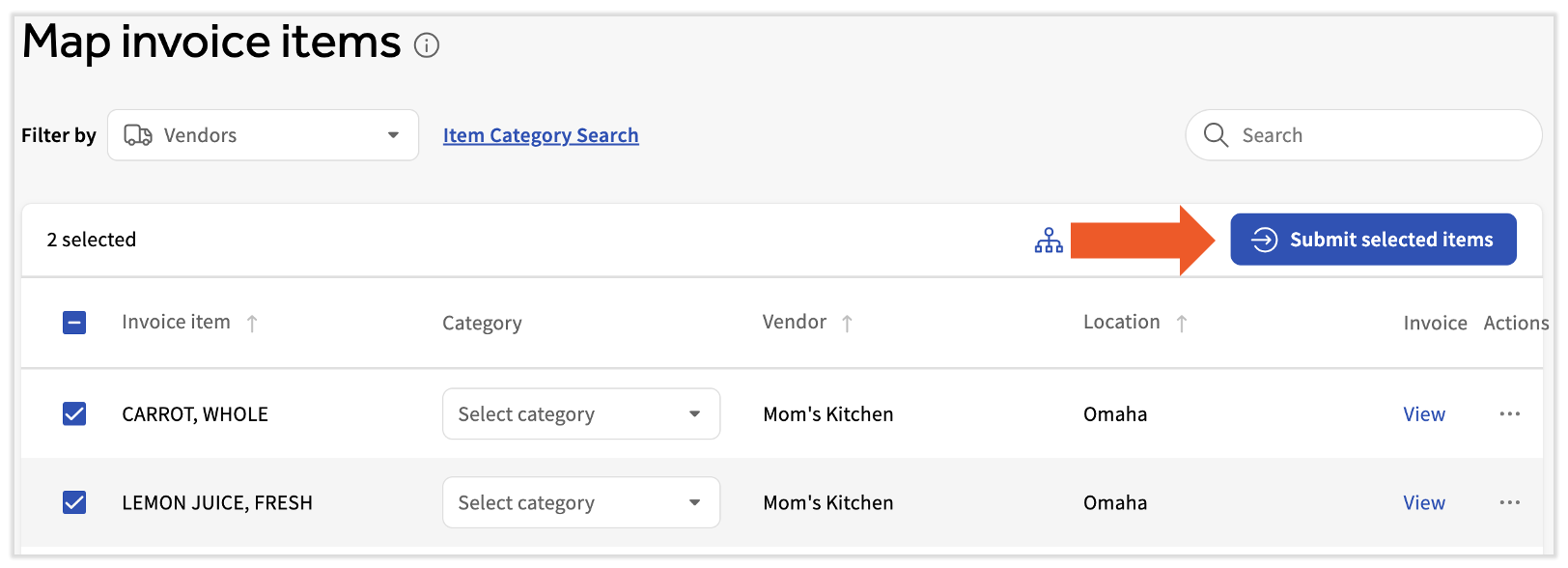 xtraCHEF: Map Invoice Items