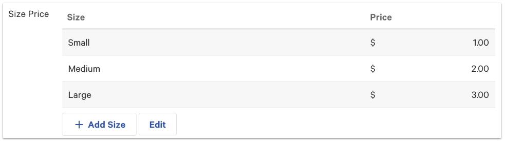 Configure Size Pricing for Modifier Groups and Modifiers