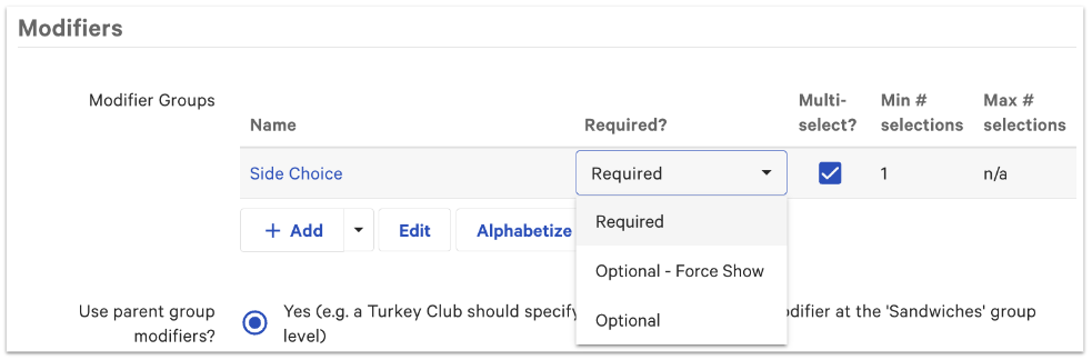 Configure Modifier Behavior
