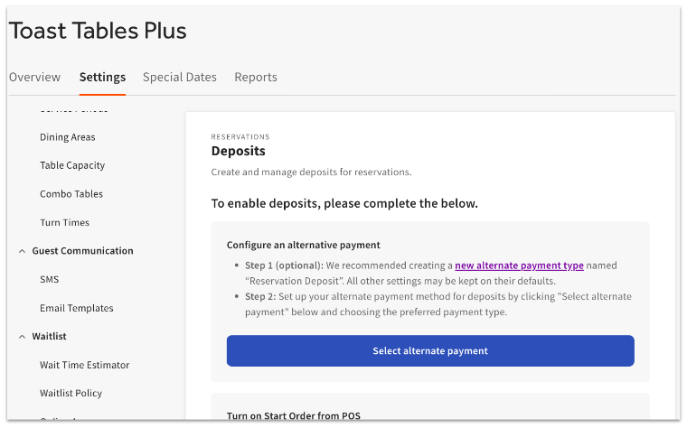Get Started With Toast Tables Deposits and Prepayments