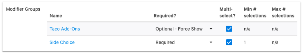Configure Modifier Display Options