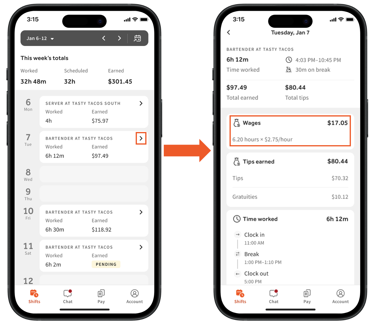 The MyToast App: Shifts